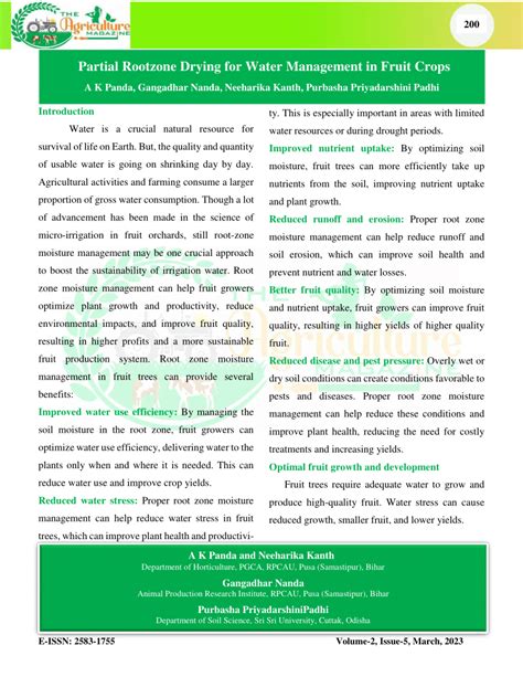 Pdf Partial Rootzone Drying For Water Management In Fruit Crops