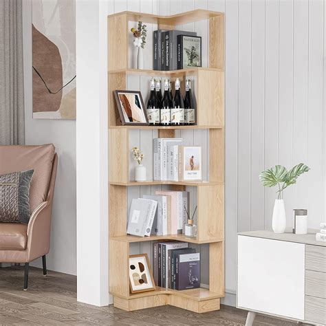 Goofcxo Wooden Corner Bookcase 5 Tiers Corner Bookshelf 68