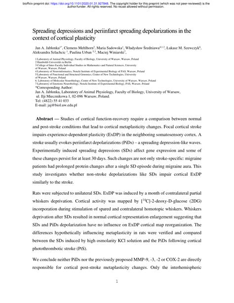 Pdf Spreading Depressions And Periinfarct Spreading Depolarizations In The Context Of Cortical