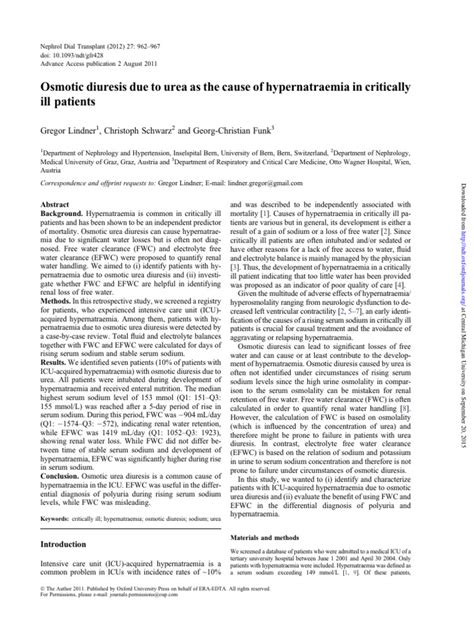 Osmotic Diuresis Due To Urea As The Cause Of Hypernatremia In Critically Ill Patient Lindner2011