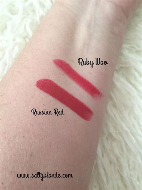 Macs Ruby Woo Vs Russian Red Salty Blonde Mac Ruby Woo Ruby Woo