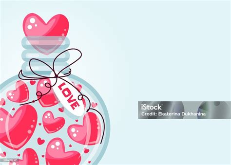 복사 공간이 있는 마음으로 가득 찬 낭만적인 항아리가 있는 사랑 배경 발렌타인 데이 벡터 일러스트 레이 션에 대 한 카드 배너 포스터 플랫 카툰 스타일 14에 대한 스톡
