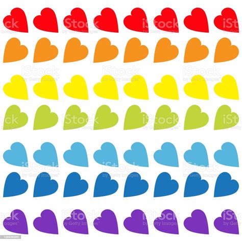 레인 보우 하트 세트입니다 완벽 한 패턴입니다 포장 종이 섬유 서식 파일입니다 Lgbt 기호 기호입니다 게이 플래그 색입니다 흰색 배경입니다 격리 평면 디자인입니다