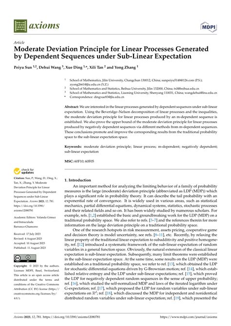 Pdf Moderate Deviation Principle For Linear Processes Generated By Dependent Sequences Under