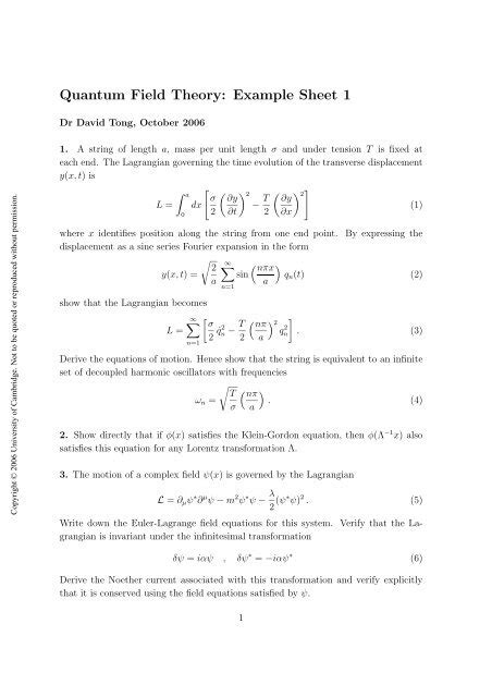 Quantum Field Theory Example Sheet