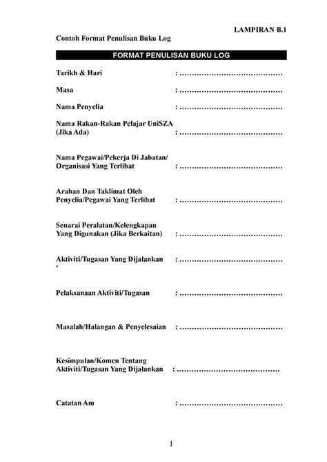 Format Buku Log Lampiran B Contoh Format Penulisan Buku Log Format Penulisan Buku Log Tarikh