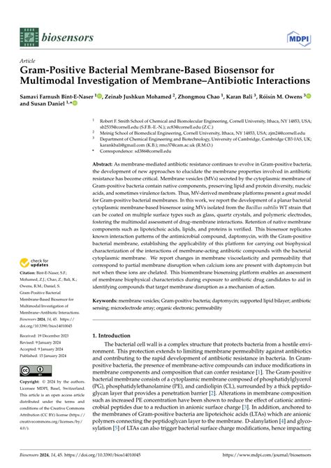 Pdf Gram Positive Bacterial Membrane Based Biosensor For Multimodal Investigation Of Membrane