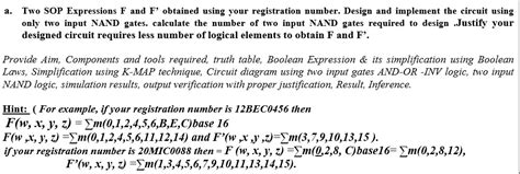 A Two Sop Expressions F And F Obtained Using Your Registration Number Design And Implement