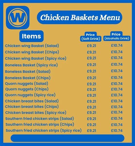 Wetherspoon Chicken Menu With Prices And Nutrition 2025