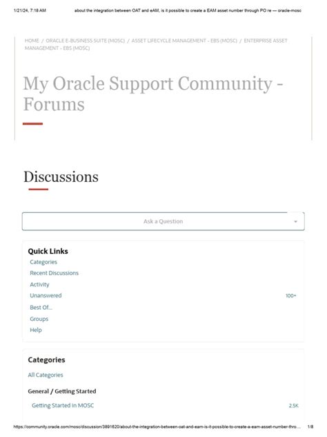 About The Integration Between Oat And Eam Is It Possible To Create A Eam Asset Number Through