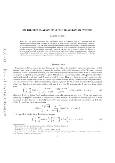 PDF On The Deformation Of Linear Hamiltonian Systems