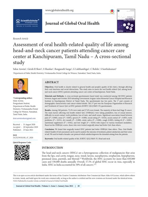 Assessment Of Oral Health Related Quality Of Life Among Head And Neck Cancer Patients Attending