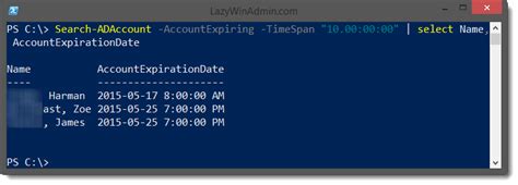 Powershell Report Expiring User Accounts Lazywinadmin