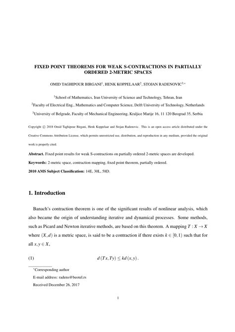 Pdf Fixed Point Theorems For Weak S Contractions In Partially Ordered