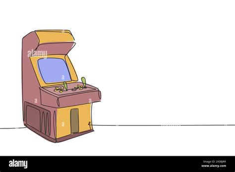 One Single Line Drawing Of Old Retro Classic Arcade Video Game Machine