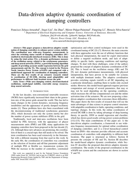 Pdf Data Driven Adaptive Dynamic Coordination Of Damping Controllers