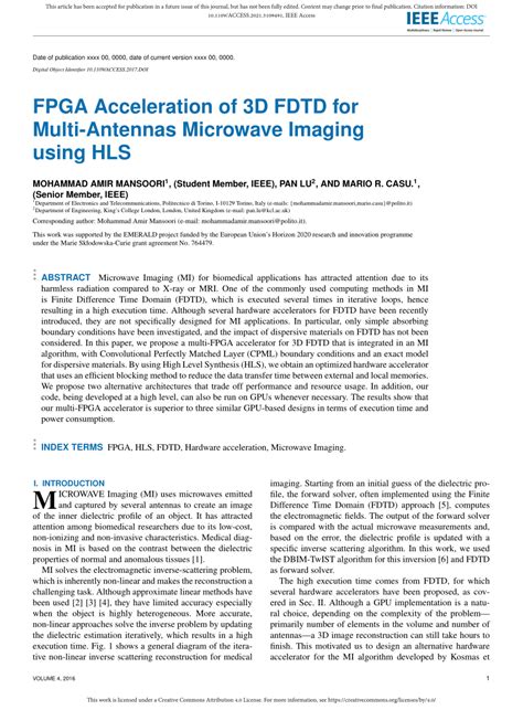 Pdf Fpga Acceleration Of 3d Fdtd For Multi Antennas Microwave Imaging