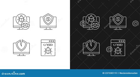 Computer Vulnerability Exploitation Linear Icons Set For Dark And Light