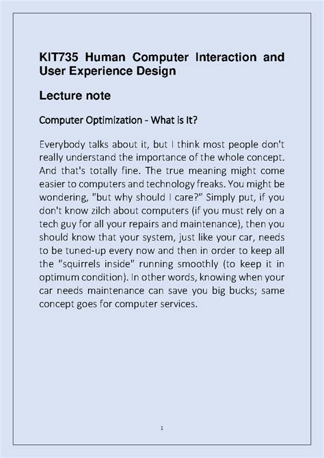 Kit735 Human Computer Interaction And User Experience Design Lecture Note Computer Optimization