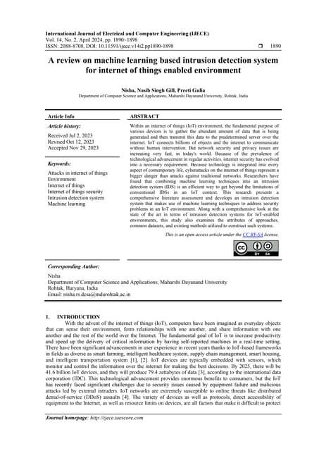 A Review On Machine Learning Based Intrusion Detection System For Internet Of Things Enabled
