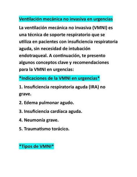 Ventilación Mecánica No Invasiva En Urgencias Aura Ester Peréz Rada