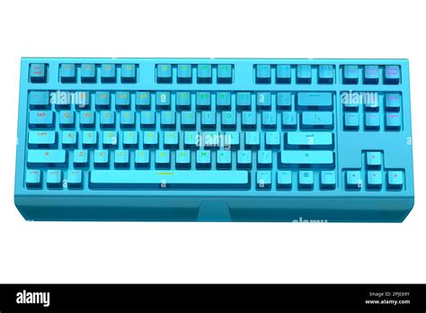 Realistic Computer Keyboard With Blue Chrome Texture Isolated On White
