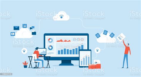 플랫 벡터 비즈니스 기술 클라우드 컴퓨팅 서비스 개념 및 개발자 팀 작업 개념 테크놀로지에 대한 스톡 벡터 아트 및 기타 이미지