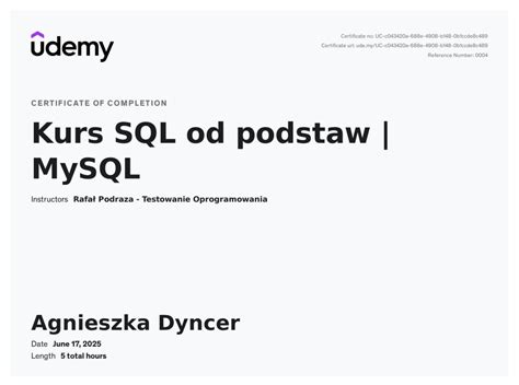 Udemy Course Completion Certificate Agnieszka Dyncer