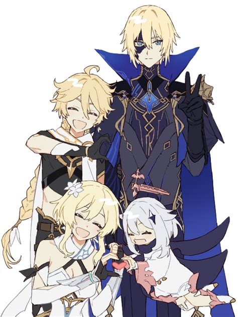 Lumine Aether Paimon And Dainsleif Genshin Impact Drawn By Poi