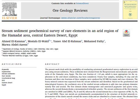 Pdf Stream Sediment Geochemical Survey Of Rare Elements In An Arid Region Of The Hamadat Area