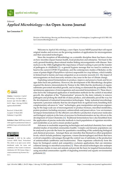 PDF Applied MicrobiologyAn Open Access Journal