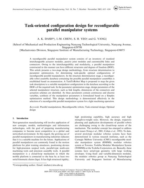 Pdf Task Oriented Configuration Design For Reconfigurable Parallel