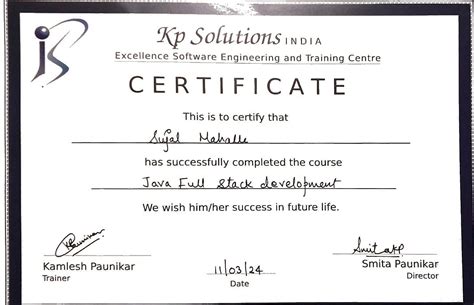 Sujal Mahalle On Linkedin Java Fullstackdevelopment Certification