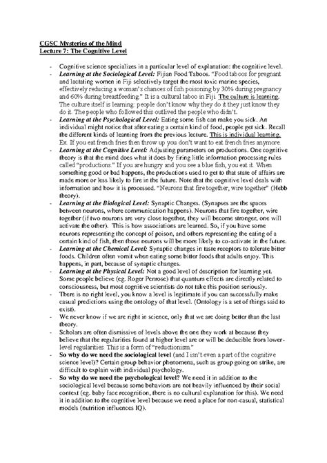 Cgsc Mysteries Of The Mind Notes Lecture 7 Cgsc Mysteries Of The Mind Lecture 7 The Cognitive