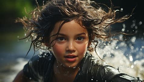 Premium Ai Image Smiling Girl With Wet Hair Enjoys Playful Summer