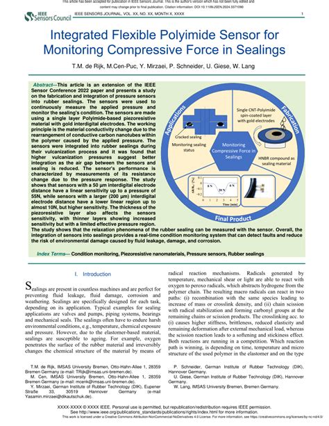 Pdf Integrated Flexible Polyimide Sensor For Monitoring Compressive Force In Sealings
