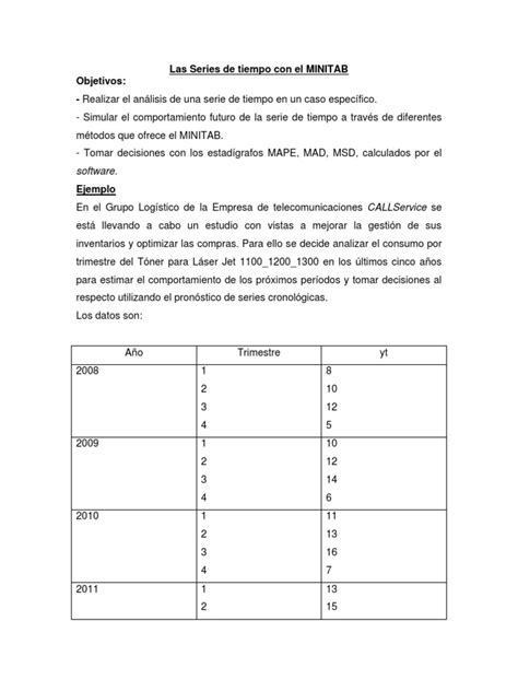 Series De Tiempo En El Minitab Pdf Pdf Estadísticas Series De Tiempo