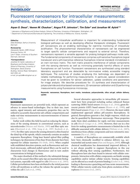 Pdf Fluorescent Nanosensors For Intracellular Measurements Synthesis Characterization
