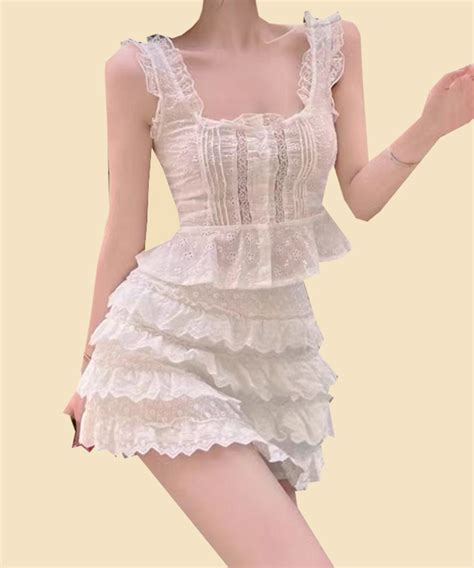 세트가격최저가 펀칭 레이스 나시캉캉 미니 스커트 투피스 Set 에이블리