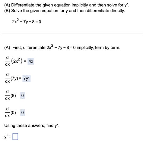 solved a ﻿differentiate the given equation implicitly and