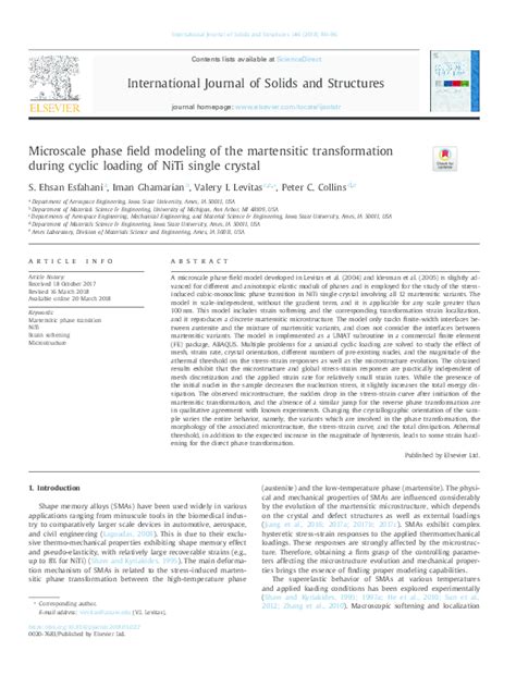 Pdf Microscale Phase Field Modeling Of The Martensitic Transformation During Cyclic Loading Of
