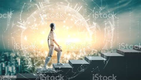 3d 렌더링 로봇 휴머노이드는 성공을 위해 계단을 걸어 로봇 프로세스 자동화에 대한 스톡 사진 및 기타 이미지 로봇 프로세스 자동화 자동화 가능성 Istock