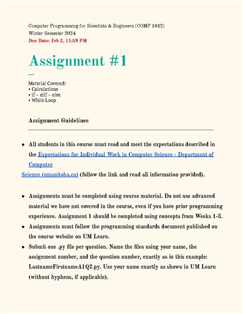 Comp 1012 Assignment 1 Computer Programming For Scientists