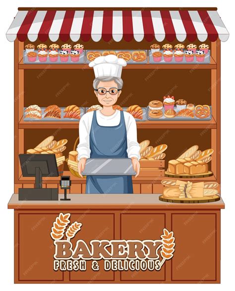 빵과 패스트리 제품이 있는 베이커리 쇼케이스 무료 벡터