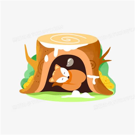 一组手绘卡通动物冬眠套图之狐狸冬眠PNG图片素材下载 动物PNG 熊猫办公