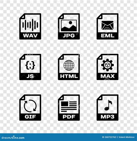 Set Wav File Document  Eml  Pdf And Mp3 Icon Vector Stock