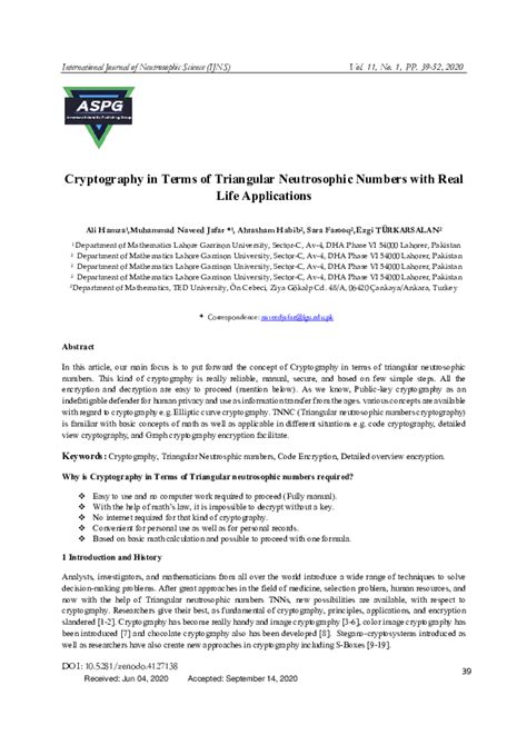 Pdf Cryptography In Terms Of Triangular Neutrosophic Numbers With