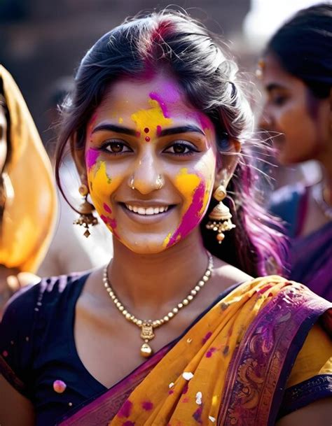 Premium Photo Beautiful Woman Playing Holi