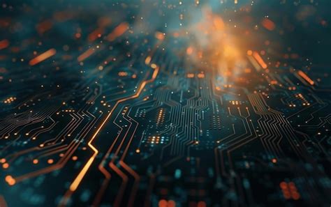 Closeup View Of Electronic Circuit Board With Glowing Pathways Digital