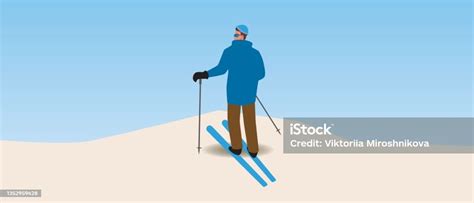 언덕위의 스키어 복사 공간 템플릿 겨울 스키 또는 활동 및 스키와 플랫 벡터 스톡 일러스트 겨울에 대한 스톡 벡터 아트 및 기타 이미지 Istock